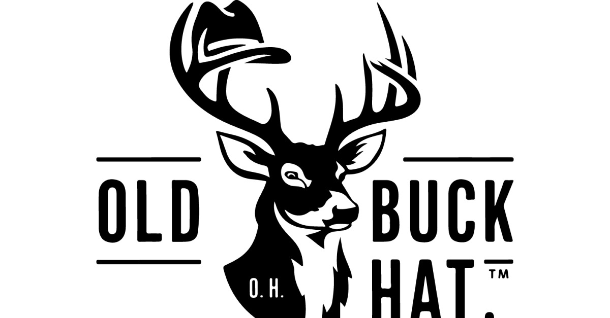 A logo with a white tail buck deer with the words old buck hat