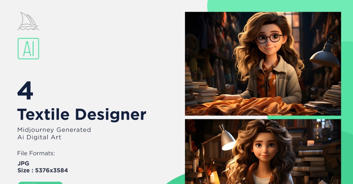 3D Pixar Character Child Girl Textile Designer with relevant ...