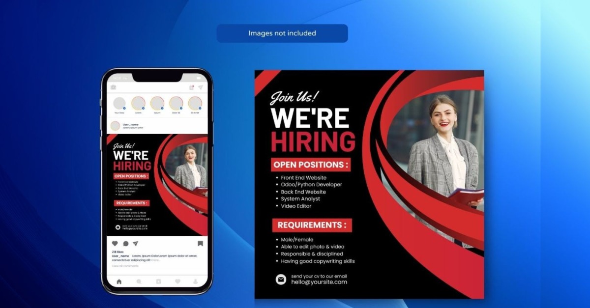 Red Hiring Job Vacancy: Square Banner Template PSD