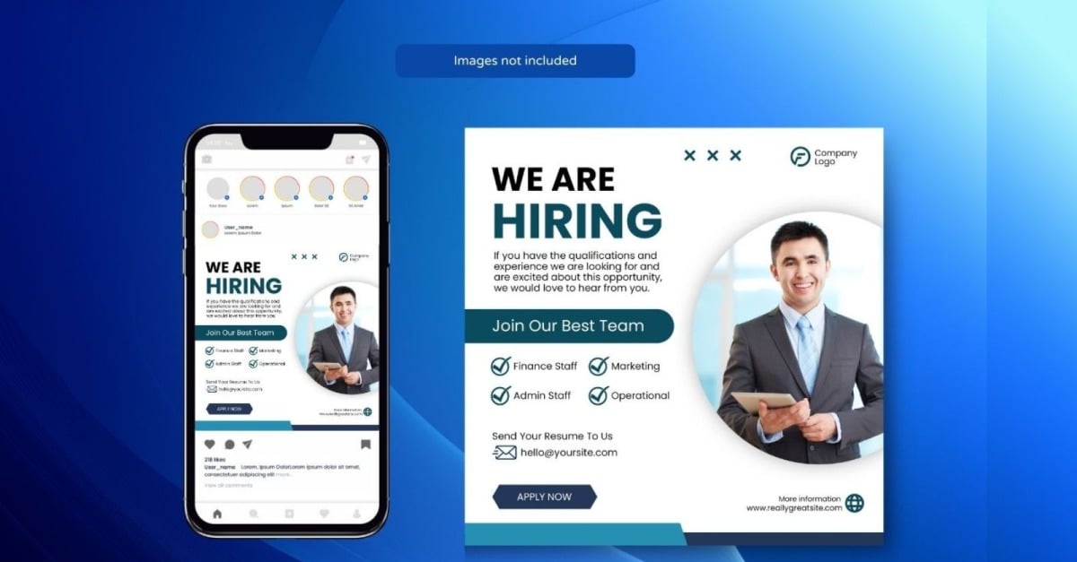 White Hiring Job Vacancy: Square Banner Template PSD