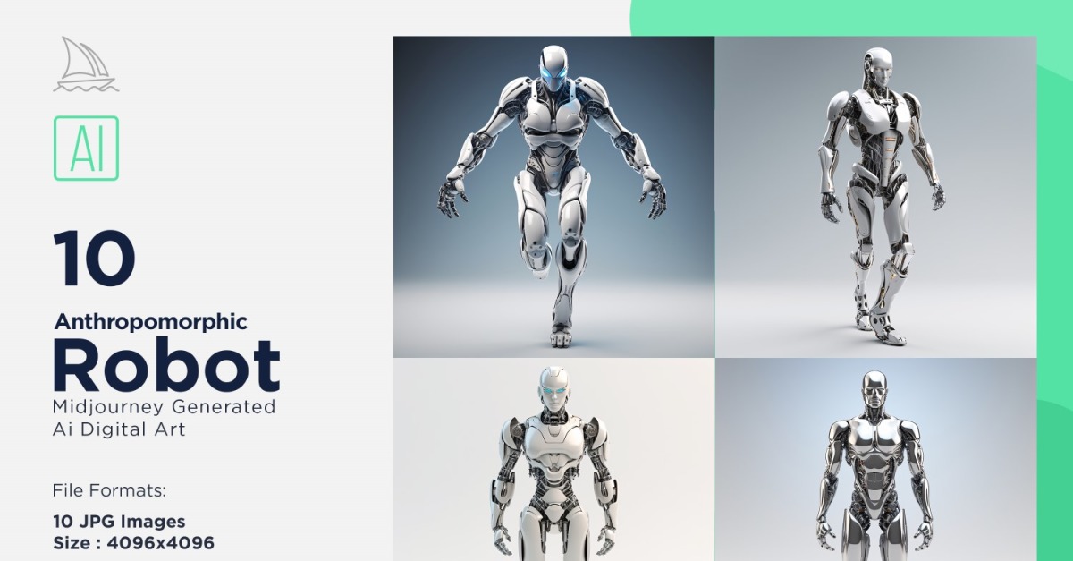 Anthropomorphic Male And Female Futuristic Robots Set V-2