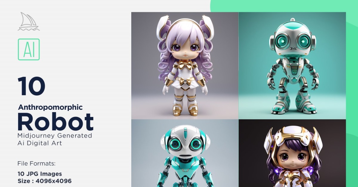 Anthropomorphic Male And Female Futuristic Robots Set V-7