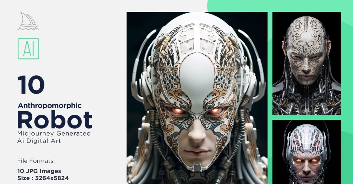 Anthropomorphic Male And Female Futuristic Robots Set V-9