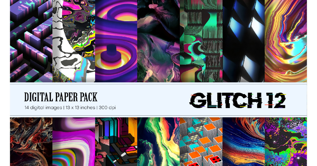 Glitch Psychedelic 12. Digital Paper Set. - TemplateMonster