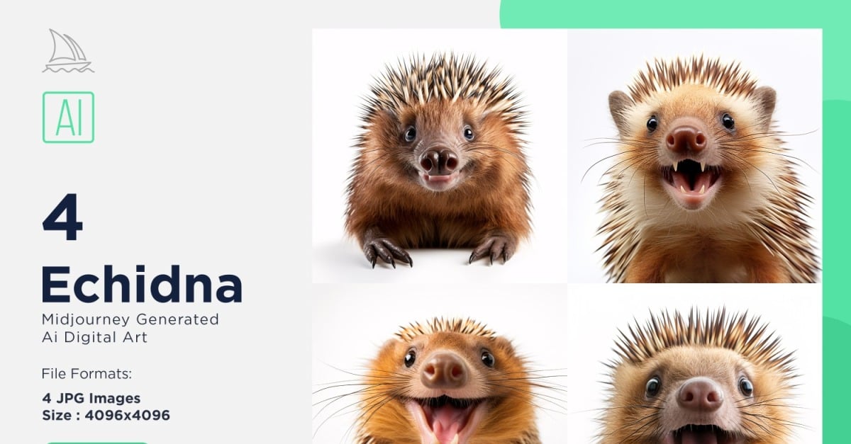 Echidna funny Animal head peeking on white background Set