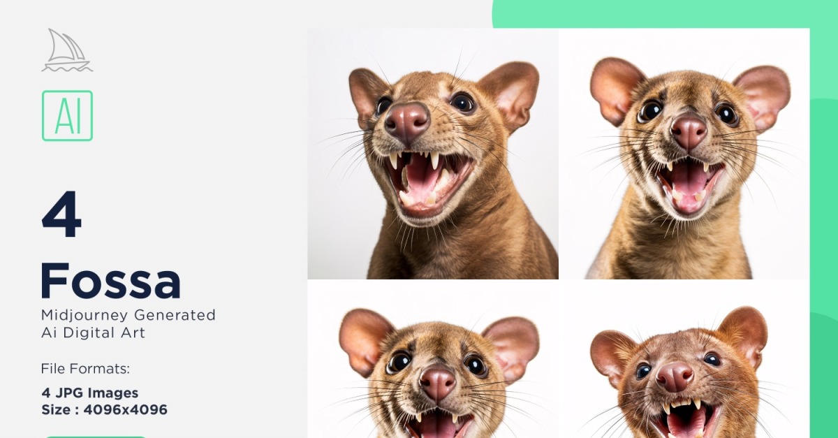 Fossa funny Animal head peeking on white background Set