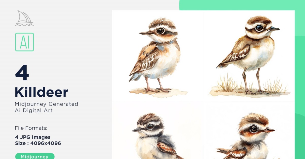 Super Cute Killdeer Bird Baby Watercolor Handmade illustration Set