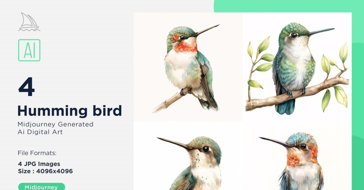 Super mignon colibri oiseau bébé aquarelle illustration faite à la main ...