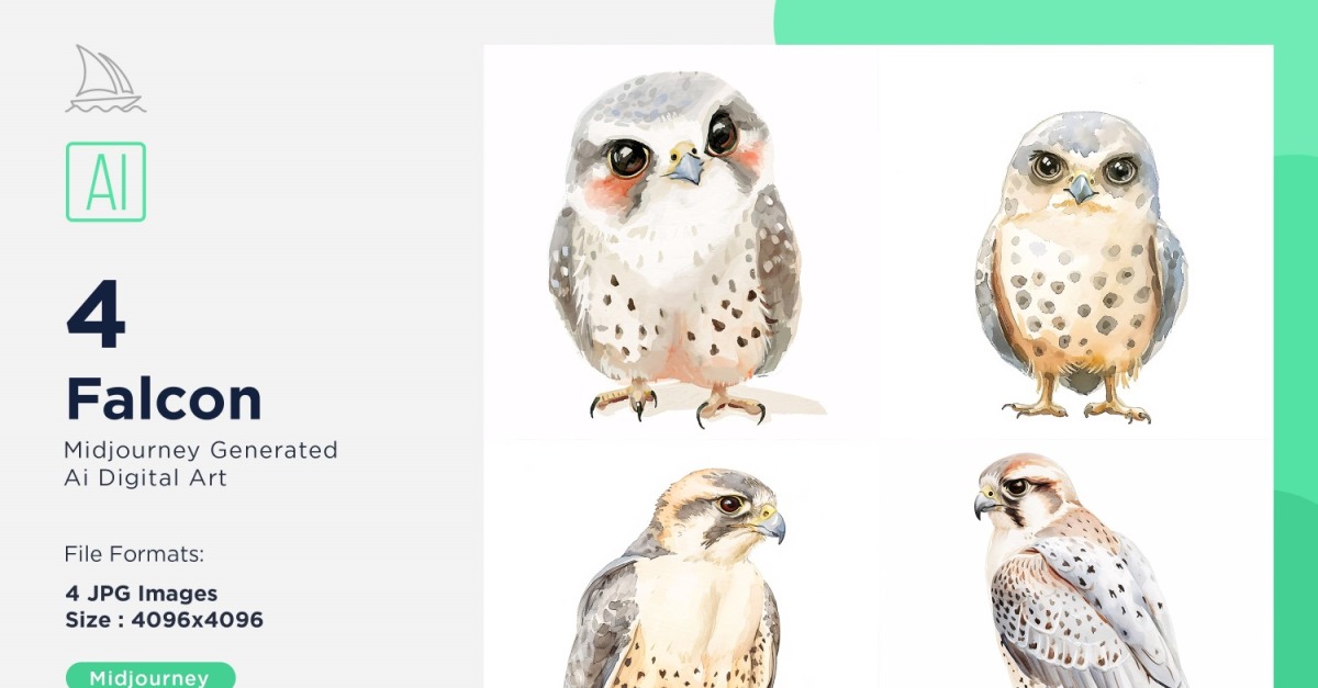 Süper Sevimli Şahin Kuş Bebek Suluboya El Yapımı illüstrasyon Seti