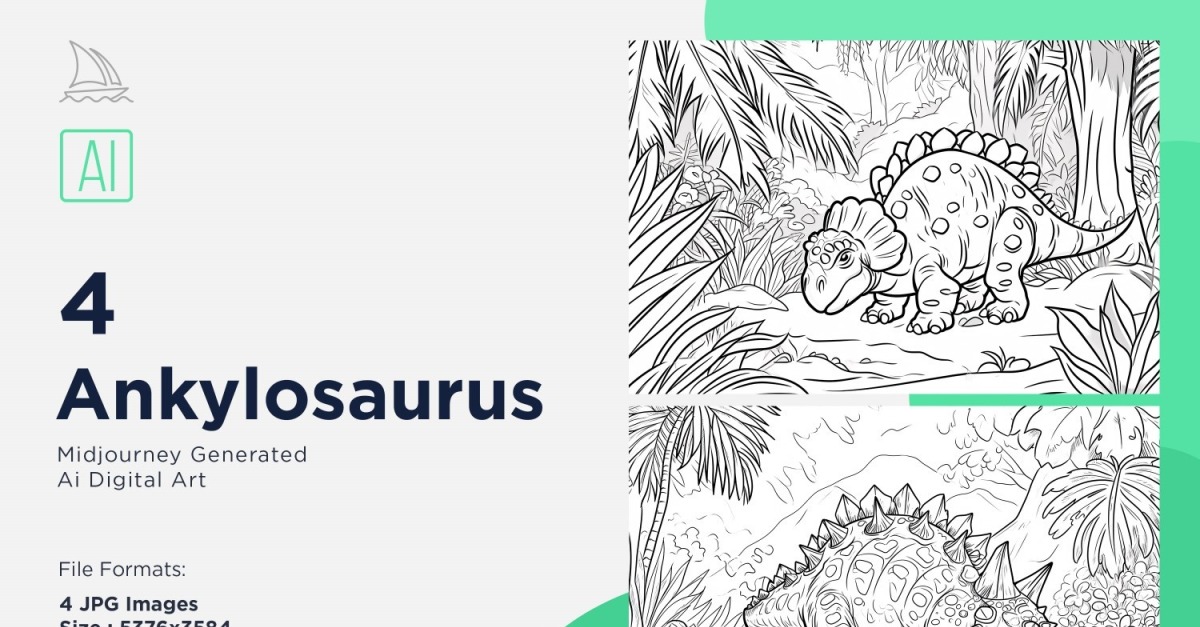 Ankylosaurus Dinosaur Coloring Pages Set - TemplateMonster