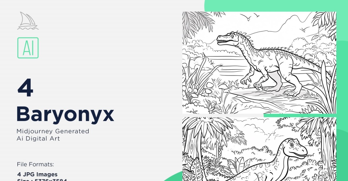 Baryonyx Dinosaur Coloring Pages Set - TemplateMonster