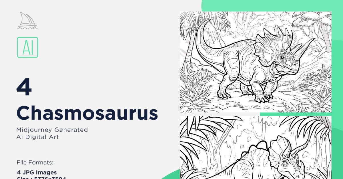 Chasmosaurus Dinosaur Coloring Pages Set - TemplateMonster