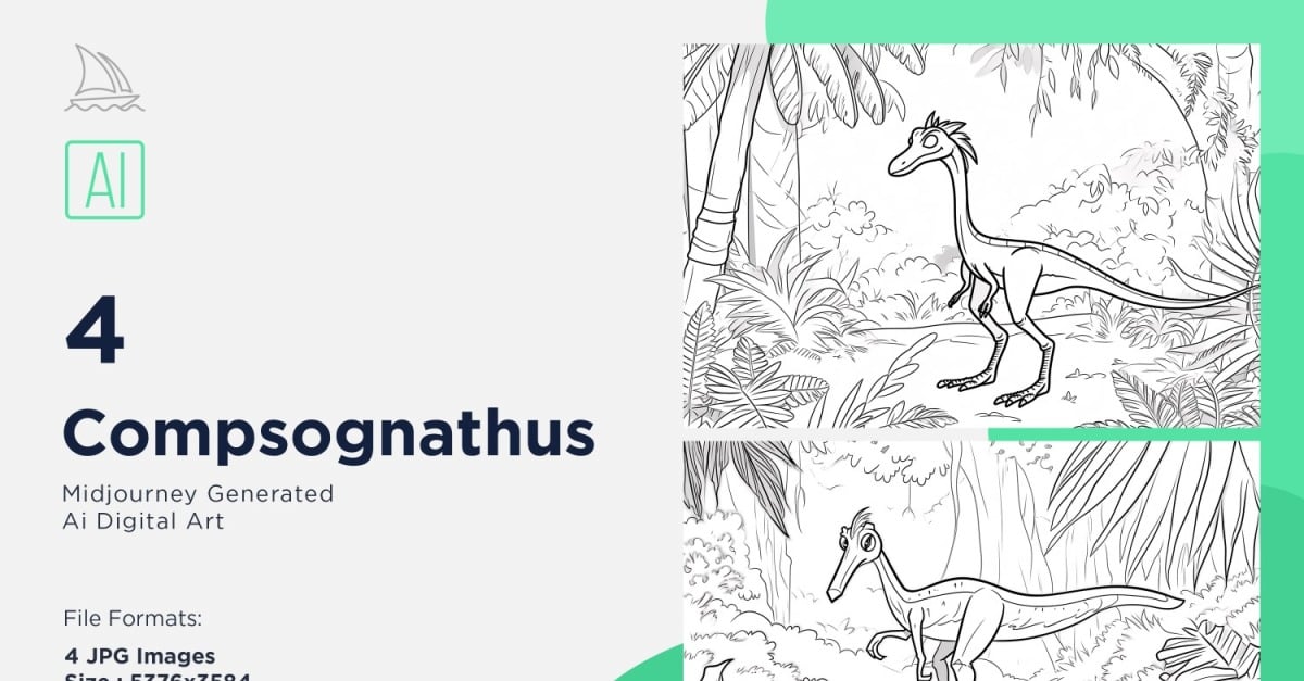 Compsognathus Dinosaur Coloring Pages Set - TemplateMonster