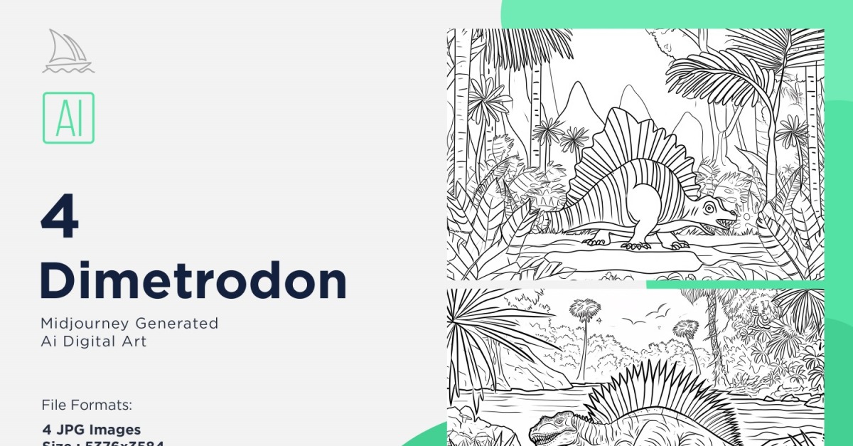 Dimetrodon Dinosaur Coloring Pages Set - TemplateMonster