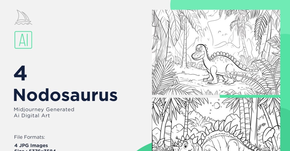 Nodosaurus Dinosaur Coloring Pages Set - TemplateMonster