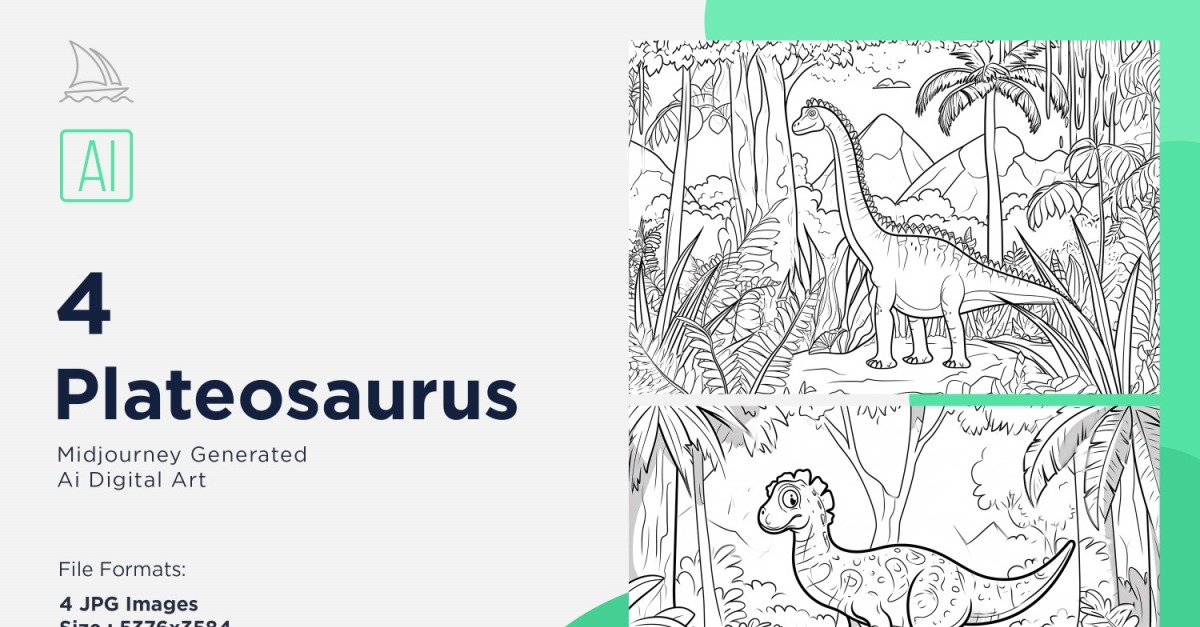 Plateosaurus Dinosaur Coloring Pages Set - TemplateMonster