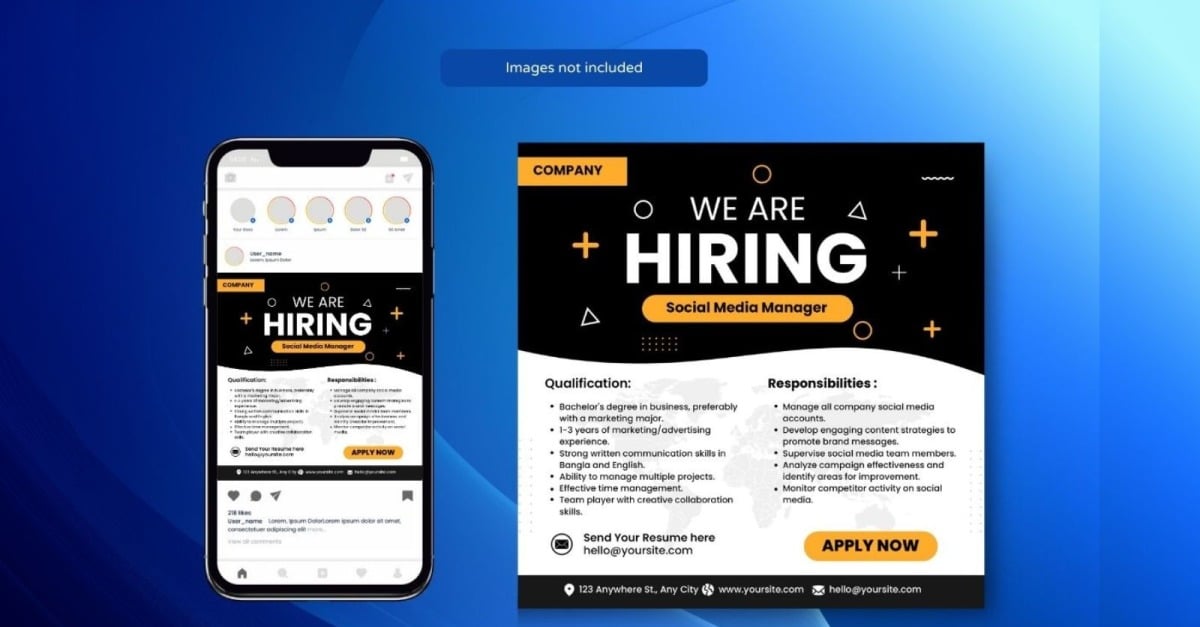 Hiring PSD Banner: Job Vacancy Template Square Black
