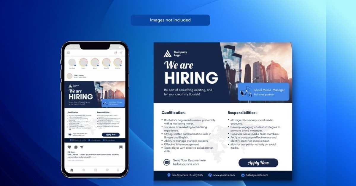 Hiring PSD Banner: Job Vacancy Template Square Blue