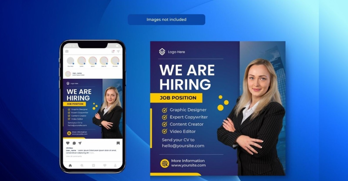 Hiring PSD Banner: Job Vacancy Template Square Dark Blue