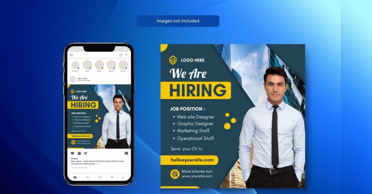 Hiring PSD Banner: Job Vacancy Template Square Yelllow