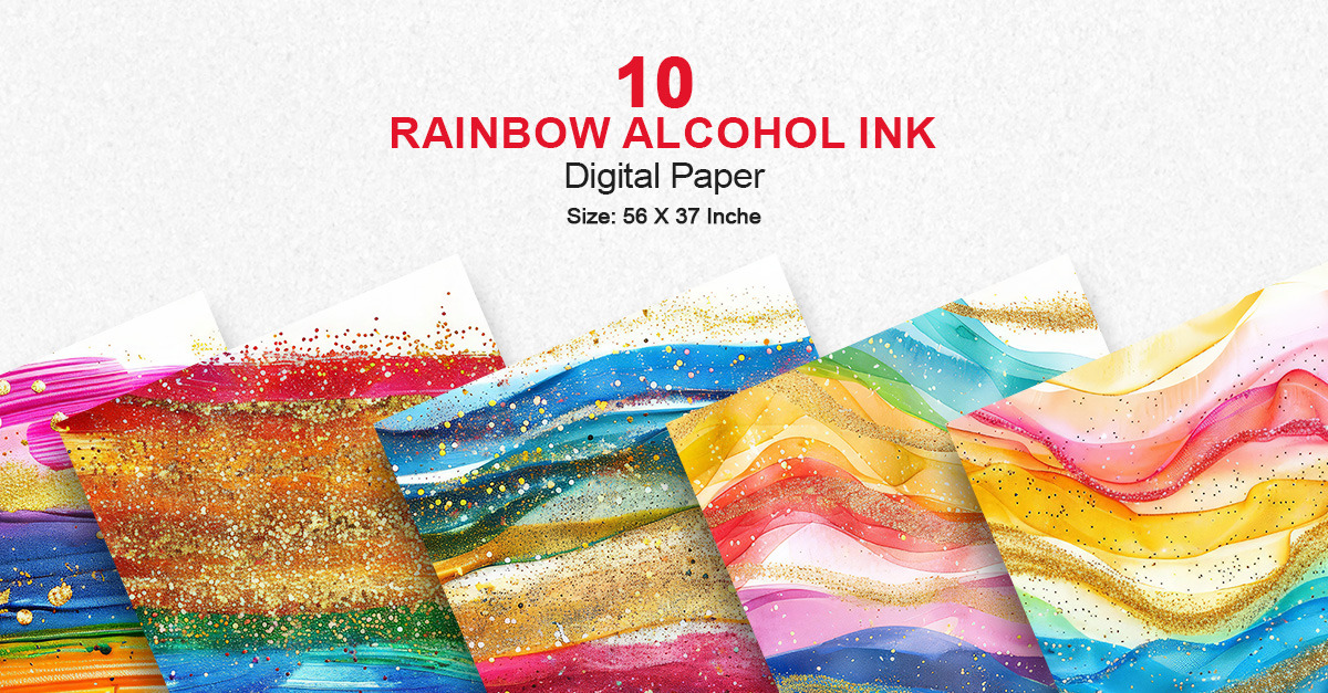 Watercolor rainbow digital paper, abstract paint splatter texture ...