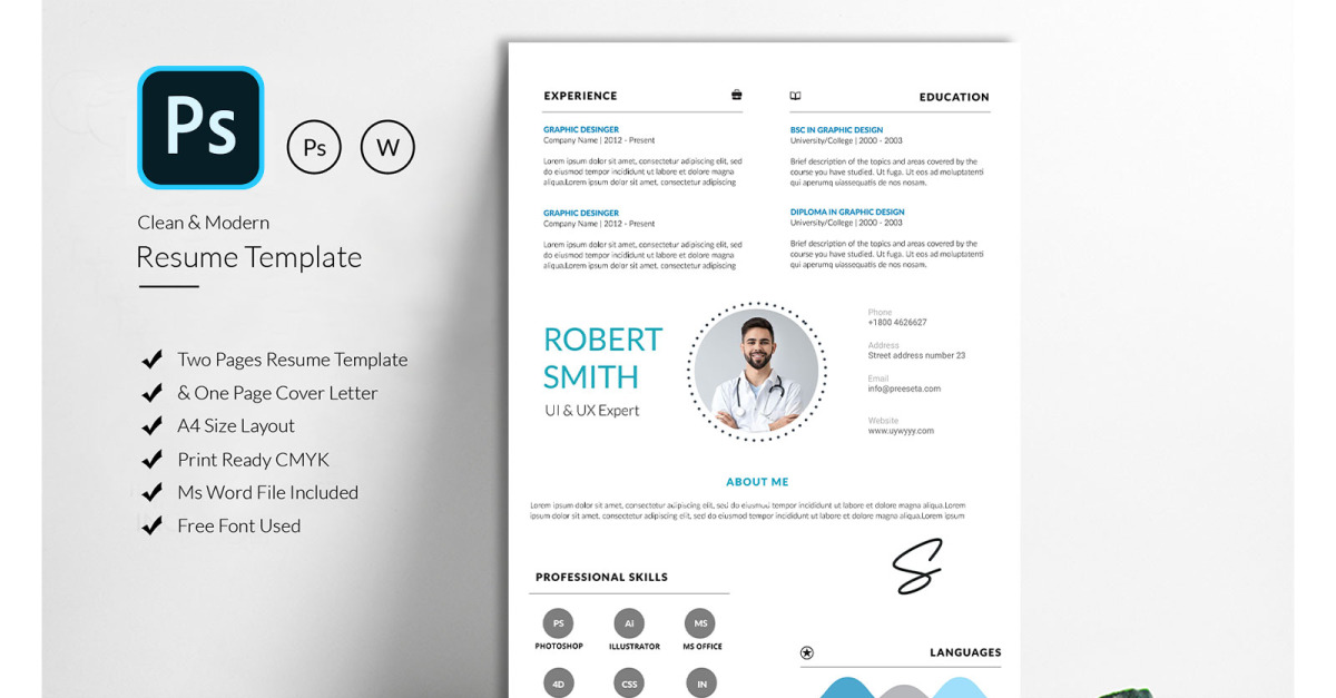 Clean Robert Resume PSD ONLY #435783 - TemplateMonster