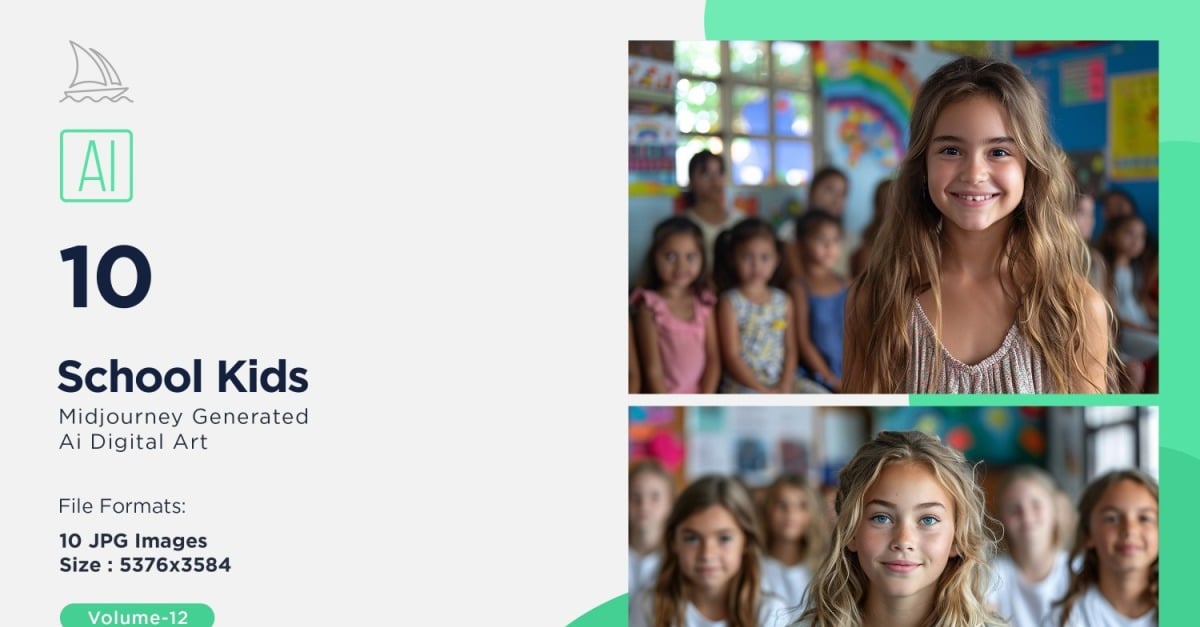 Kids Students in school Class Set 12 - TemplateMonster