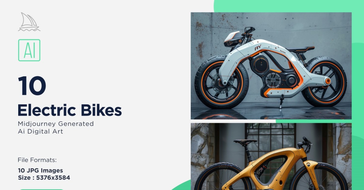 Electric E-Bikes, Bicycle Sleek Minimalist Design Set 10