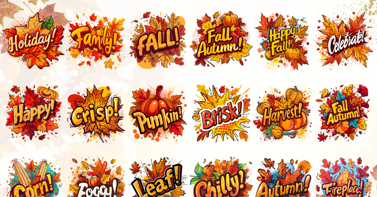 Retro Style Fall Word Bubble Art Bundle - TemplateMonster