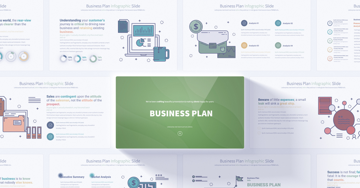 Modèle d'infographie PowerPoint de plan d'affaires complet