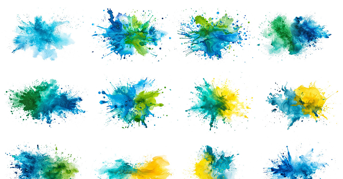 Watercolor colorful ink paint splatter splash brush strokes transparent ...