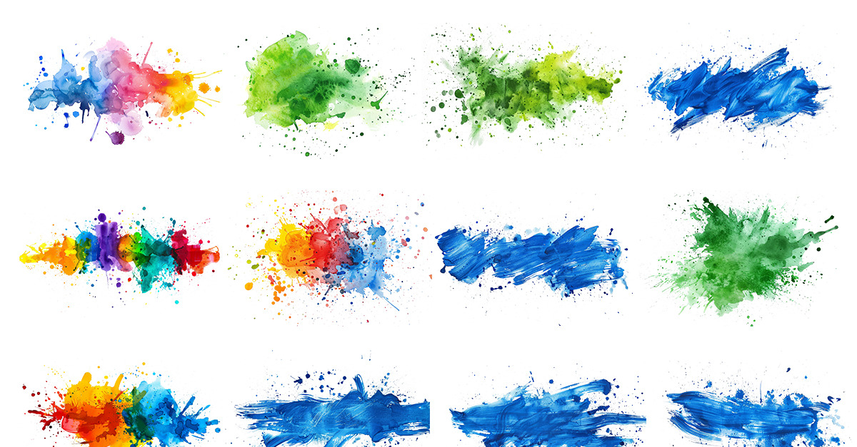 Watercolor colorful paint ink splatter, rainbow paint splash png background