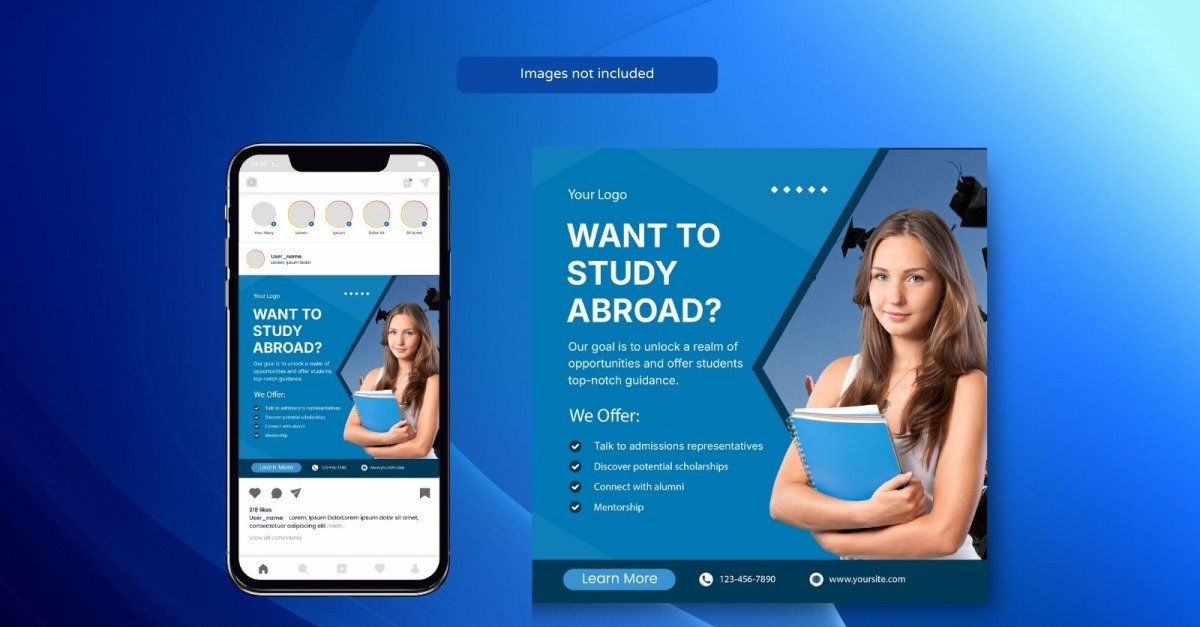 Elegent Study Abroad Promo PSD Template Blue