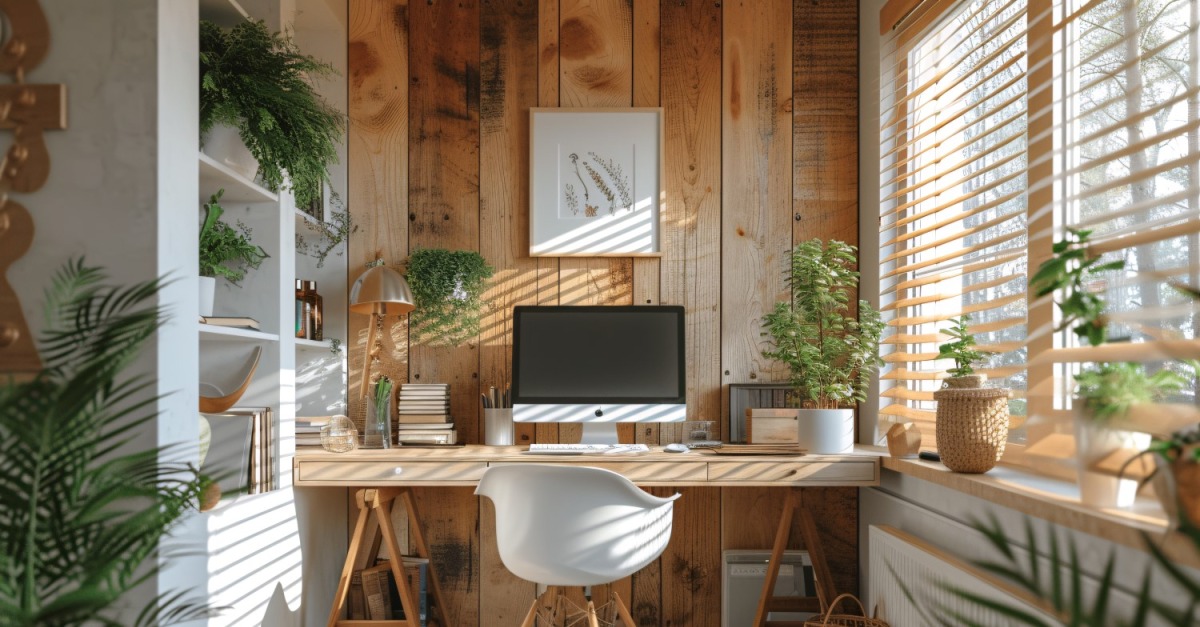 Home office room with Book closet & computer on the table 337