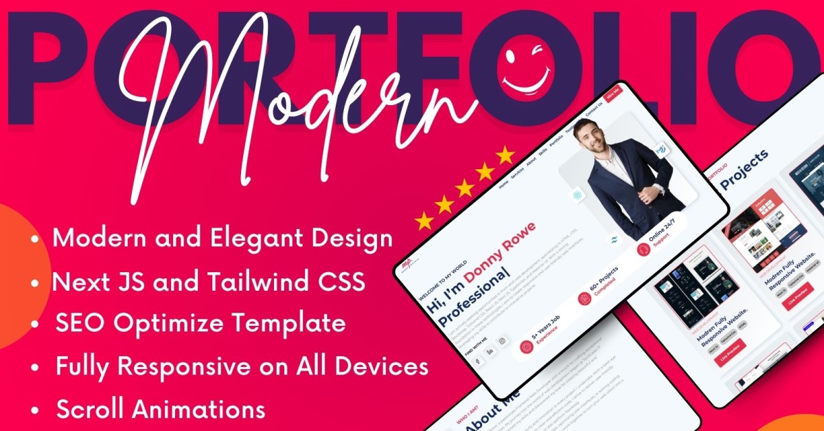 Modelo de portfólio moderno React JS - Next JS, Tailwind CSS - Modelo ...