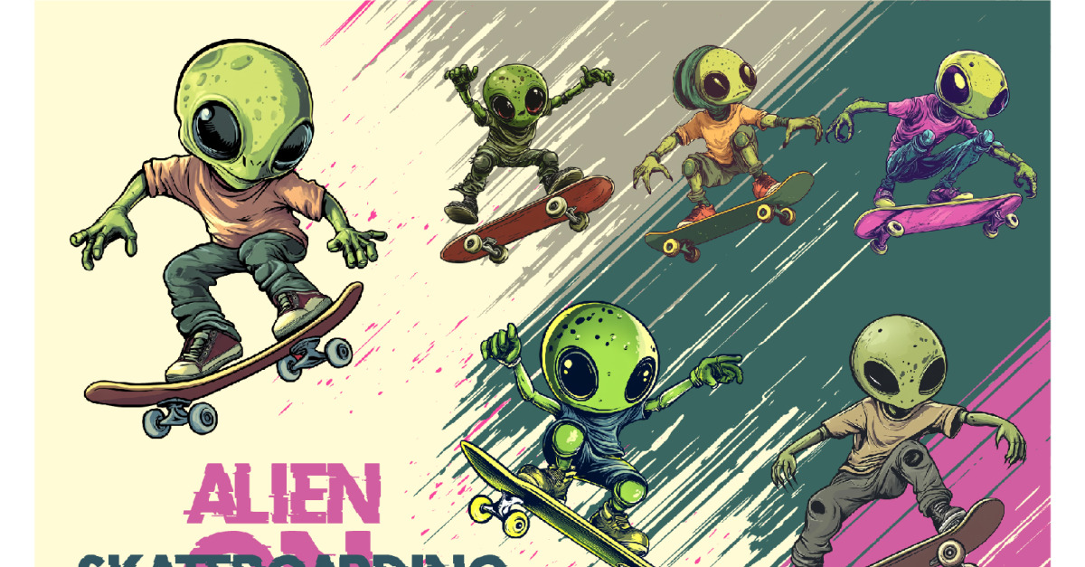 Alien on skateboarding. TShirt Sticker. - TemplateMonster