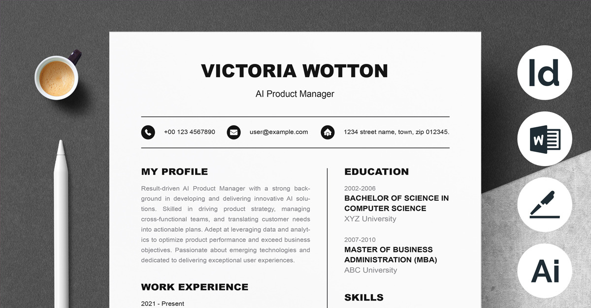 Clean Minimalist CV Template #440058 - TemplateMonster