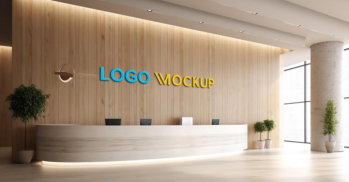 Reception wooden wall logo mockup #440046 - TemplateMonster