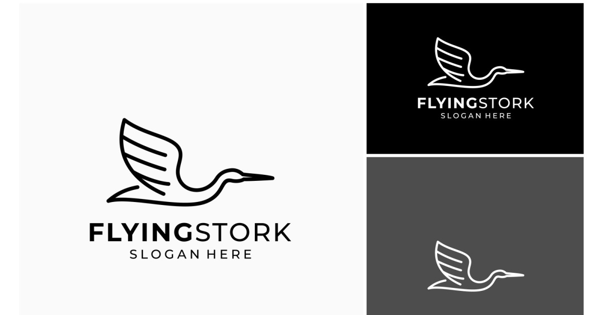 Flying Stork Heron Line Art Logo #440327 - TemplateMonster