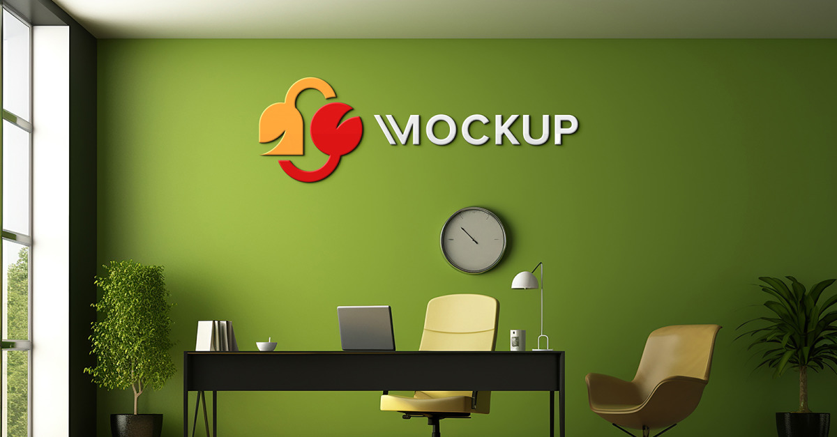 Realistic manager room wall logo mockup - TemplateMonster