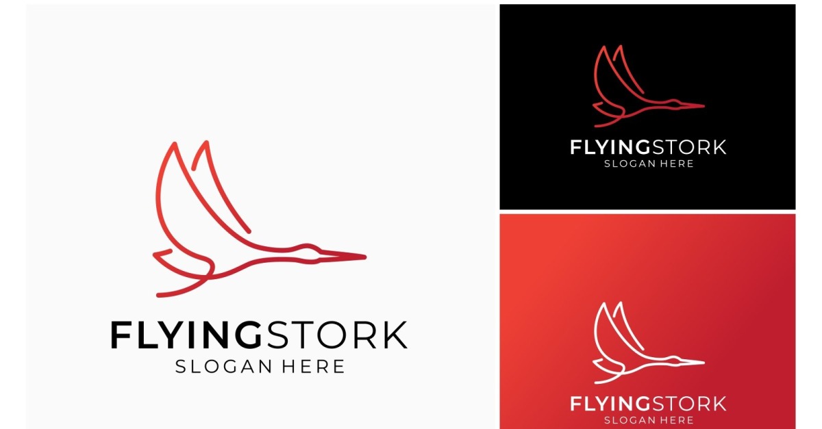Uçan Leylek Balıkçıl Çizgi Sanatı Logosu - TemplateMonster
