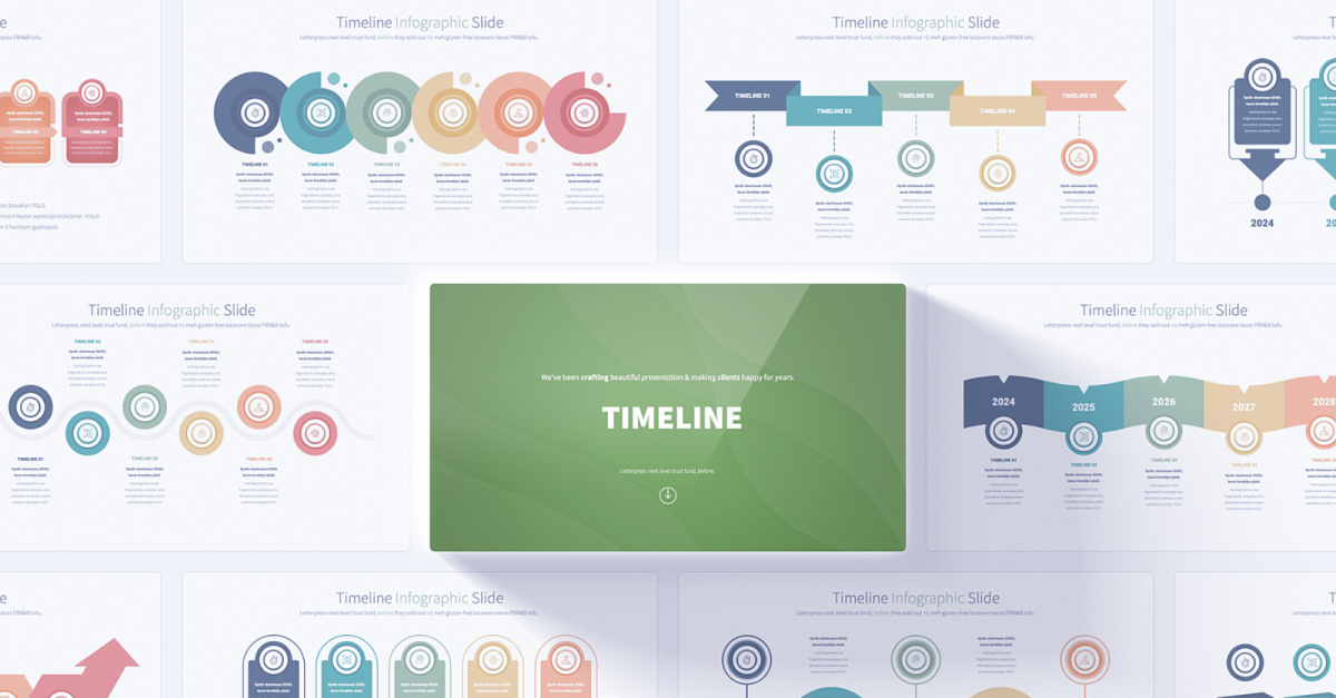 Diapositive di infografica di PowerPoint con cronologia professionale