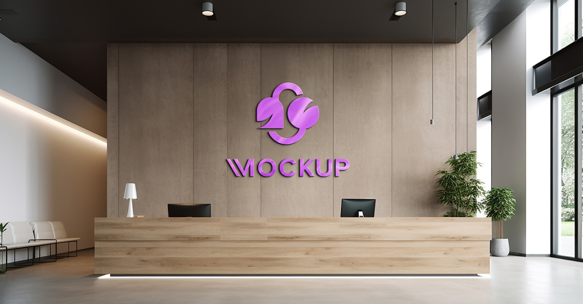 墙上有柜台的紫色 3D 标志模型 #440610 - TemplateMonster