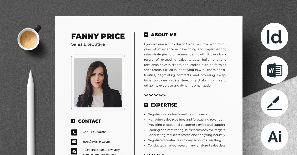 Elegant CV Template with Clean Lines - TemplateMonster