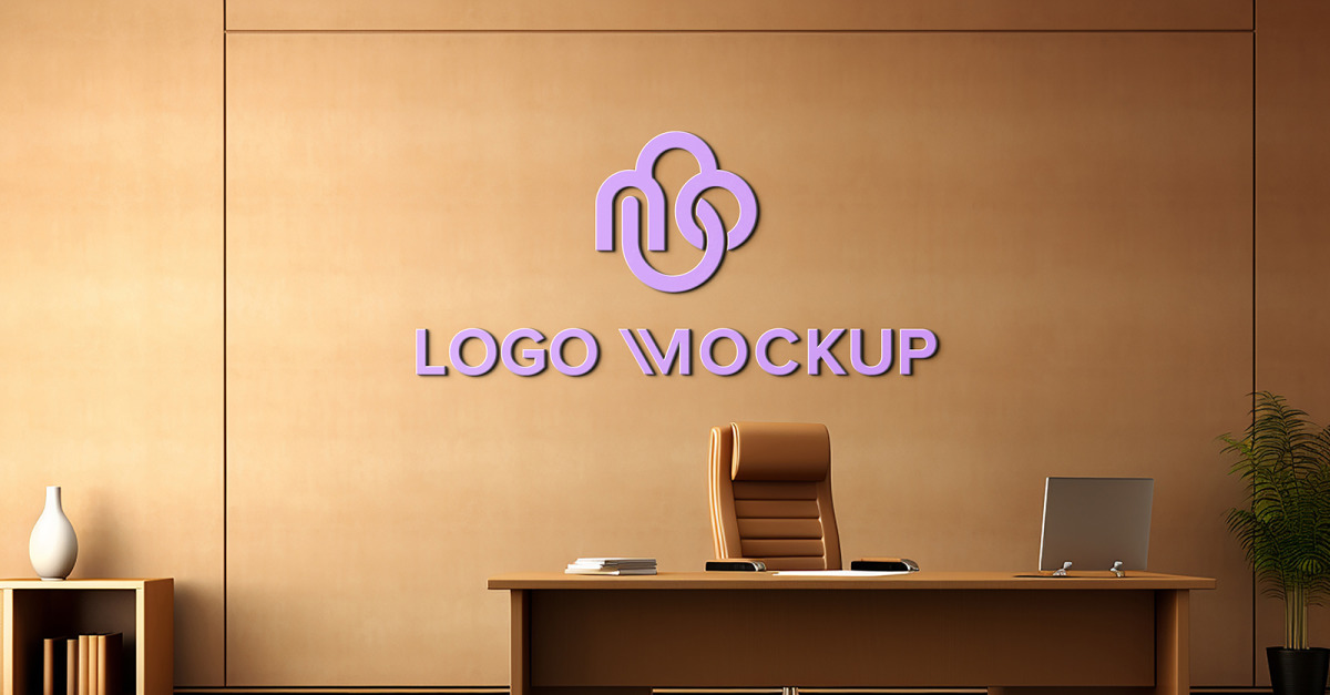 Manager room brown wall logo mockup psd - TemplateMonster