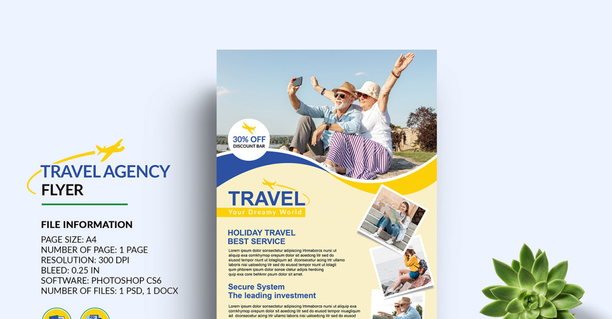 Modèle de dépliant de voyage. Photoshop et Ms Word
