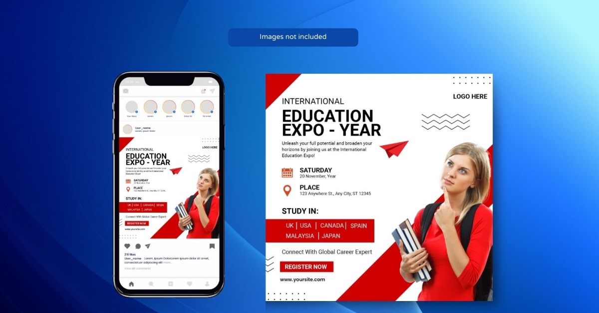 Red Eye-Catching PSD Template for Study Abroad Promotions