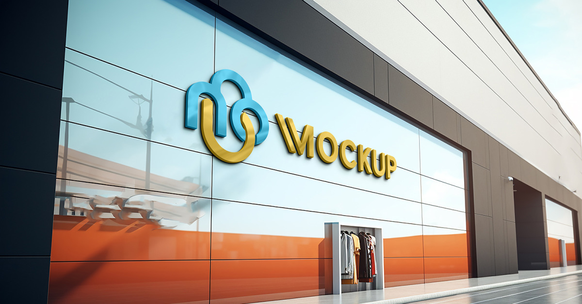 Showroom building facade sign mockup - TemplateMonster