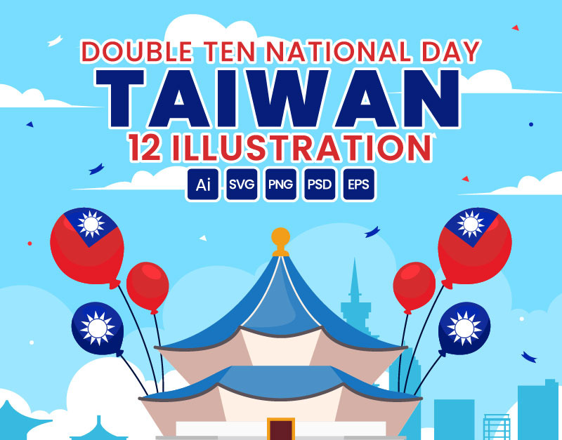 12 Double Ten Taiwan National Day Illustration