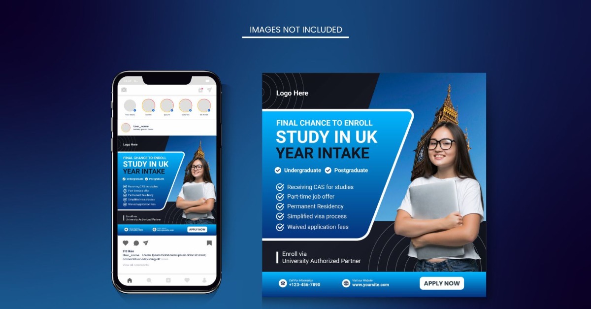 Professional PSD Template for Study Abroad Campaigns Blue